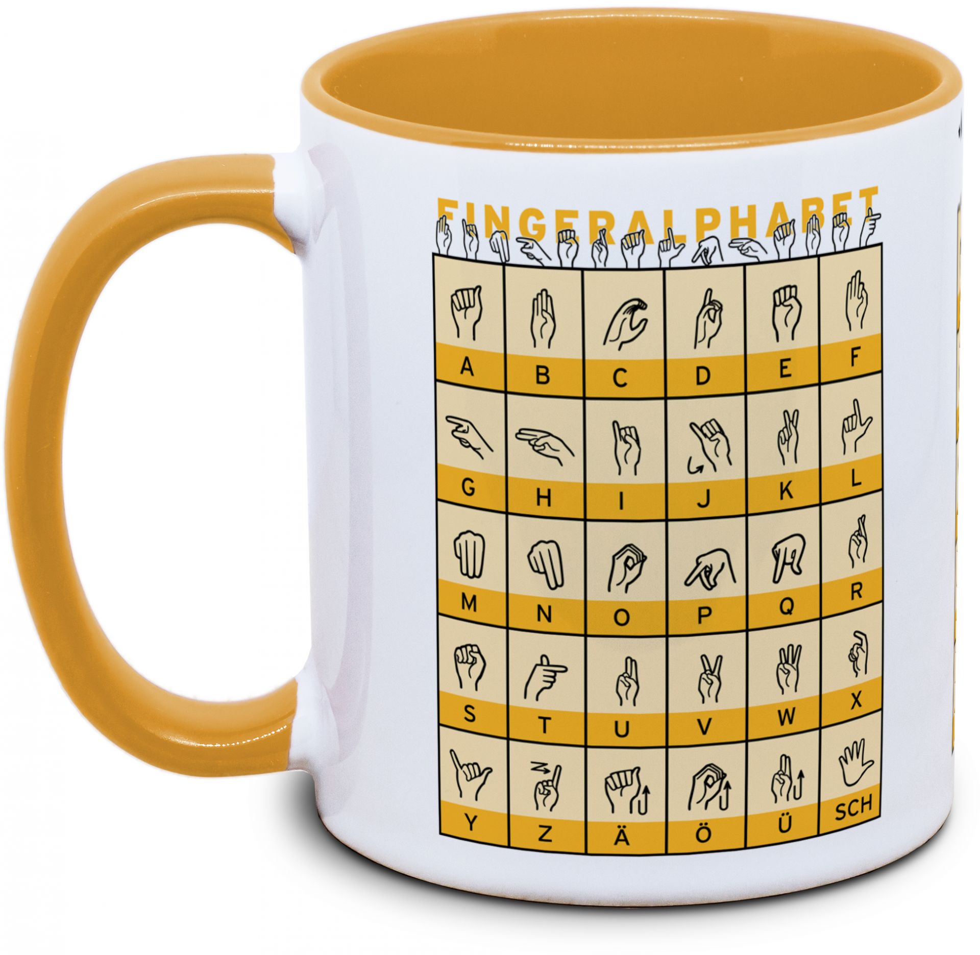 Tasse mit Fingeralphabet Zeichensprache
